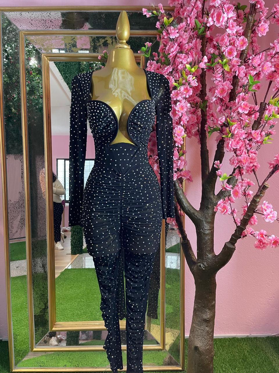 JUM SUITE COMPLETO COPAS VERTICALES CON BRILLOS NEGRO – PINK RUNWAY